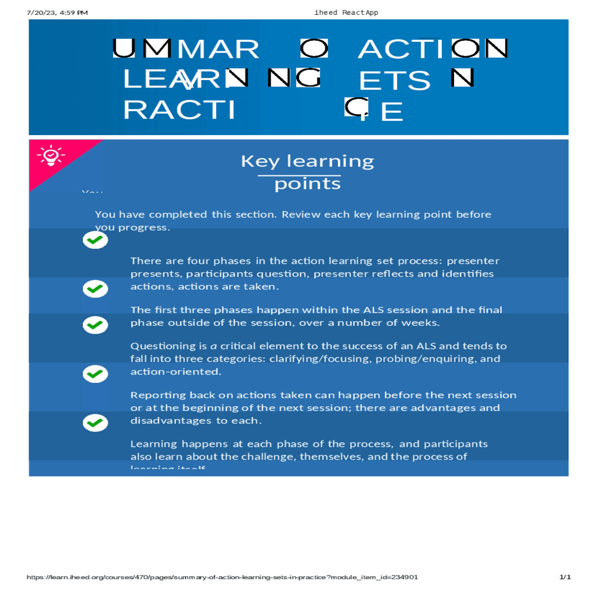 Action learning sets SUMMARY OF ACTION LEARNING SETS IN PRACTI